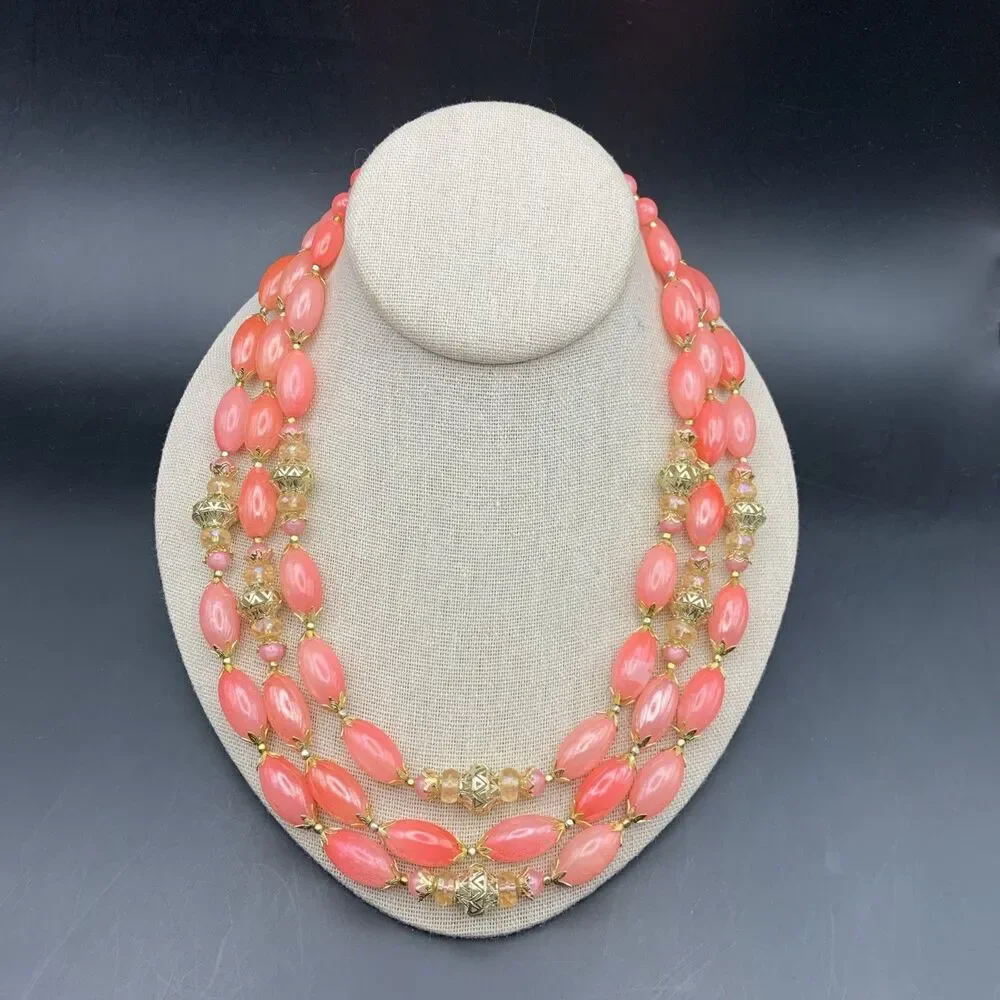 Unbranded | Jewelry | Pink Lucite Multi Strand Collar Necklace Gold ...